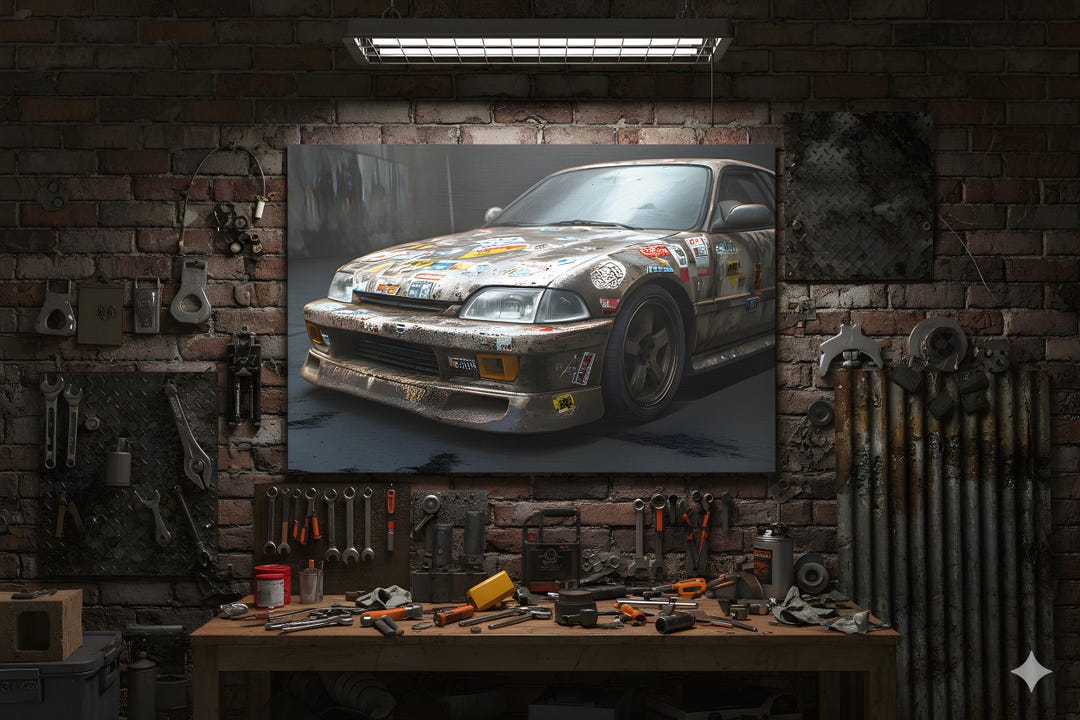 Garage Decor Battle Worn JDM Car Canvas Print, Gritty 90s Street Racer ...