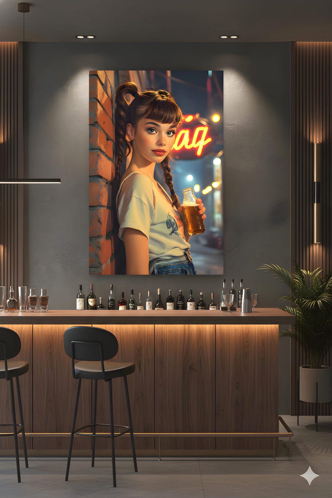 Neon Bar Girl Decor – Cinematic Nightlife Printable Download for Home ...