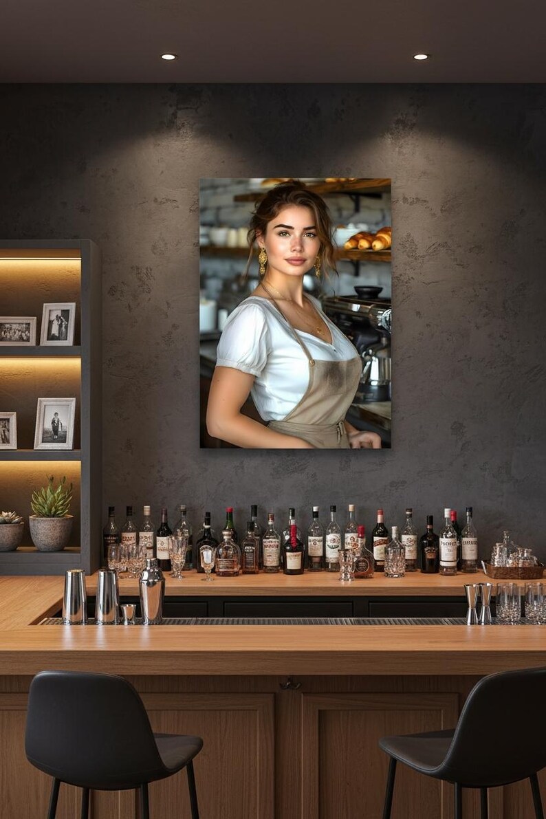 Female Barista Portrait, 16K HD Statement Piece, Modern Bakery Wall Art ...