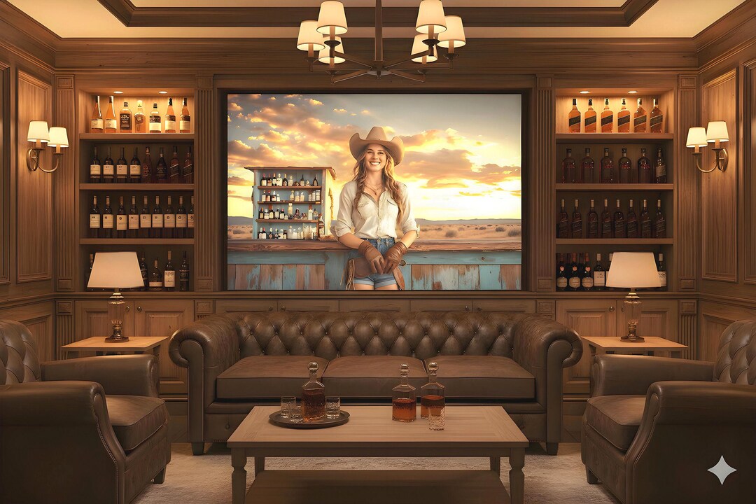 Cowboy Bar Waitress | Rustic Outdoor Lounge | 16K Ultra HD Poster Print ...