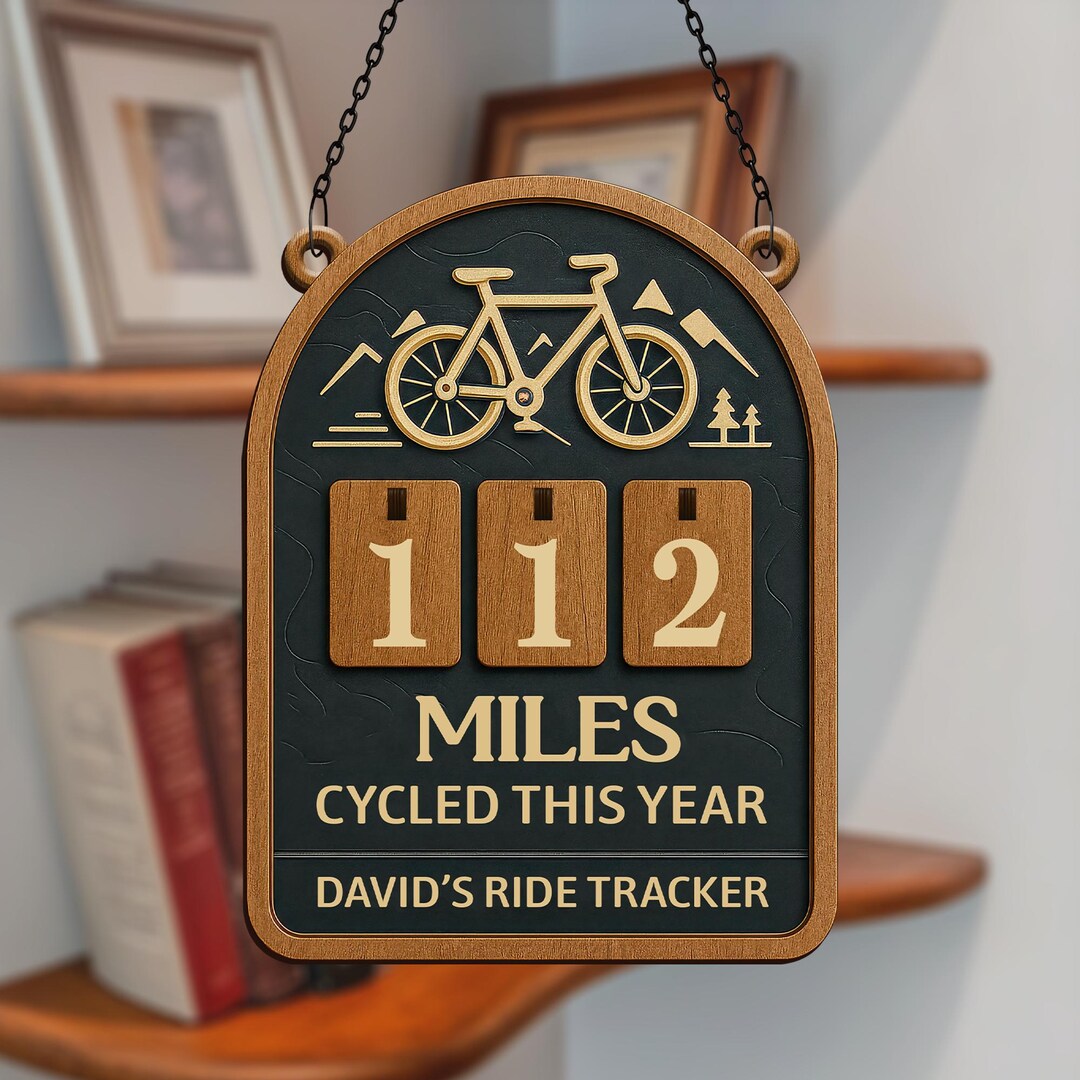 Personalized Wooden Cycling Miles Tracker Sign Custom Bike Ride Counter ...