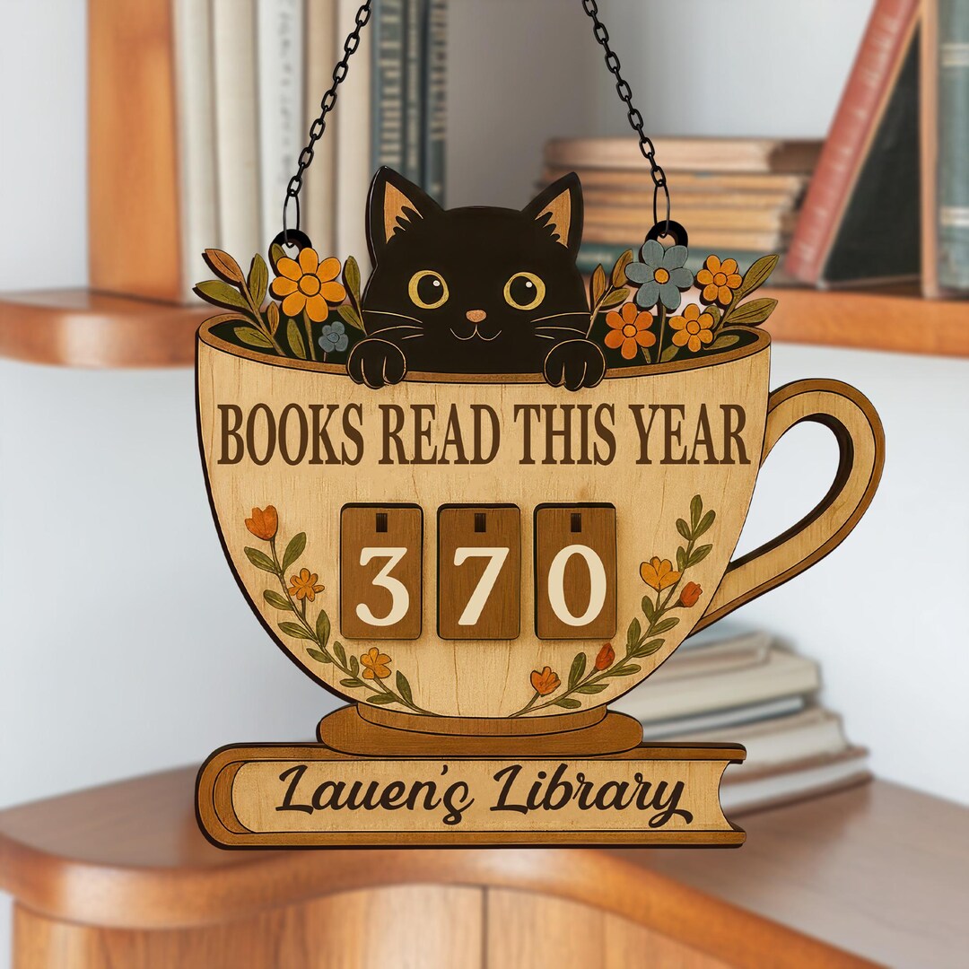 Personalized Cat Book Tracker, Wooden Reading Counter, Library Decor - Etsy