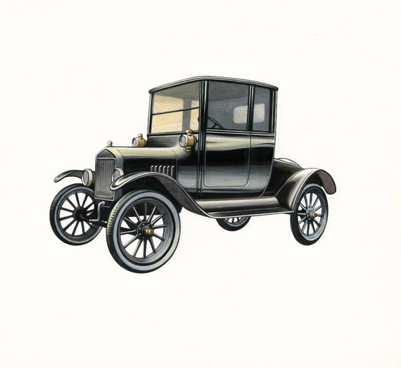 Original Published Artwork of Ford Model T Coupe CBS News | Etsy