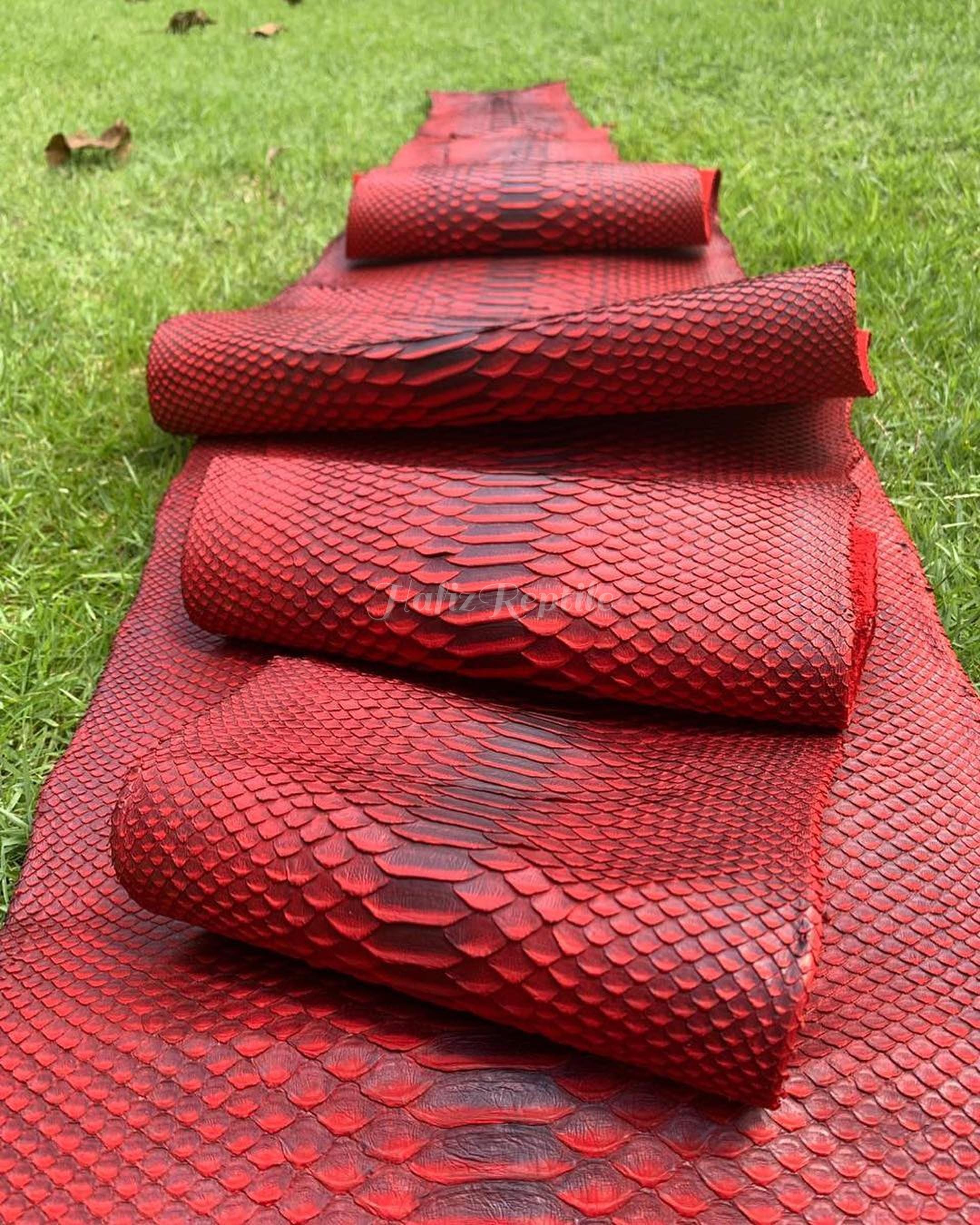 Genuine Python Leather Skin | Crimson Red Reticulated Belly Skin ...