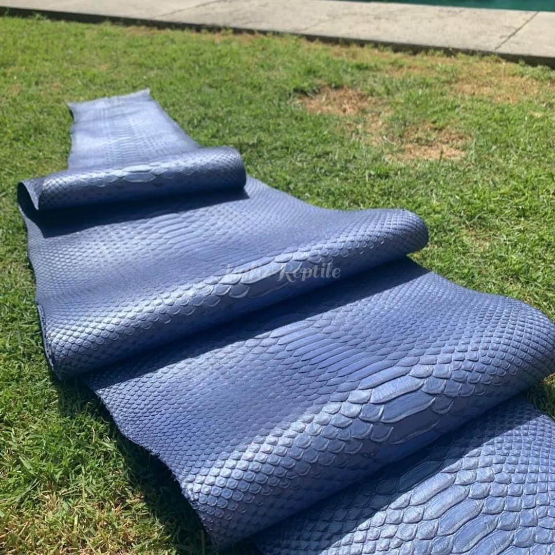 Genuine Python Leather Skin | Steel Blue Reticulated Belly Skin ...