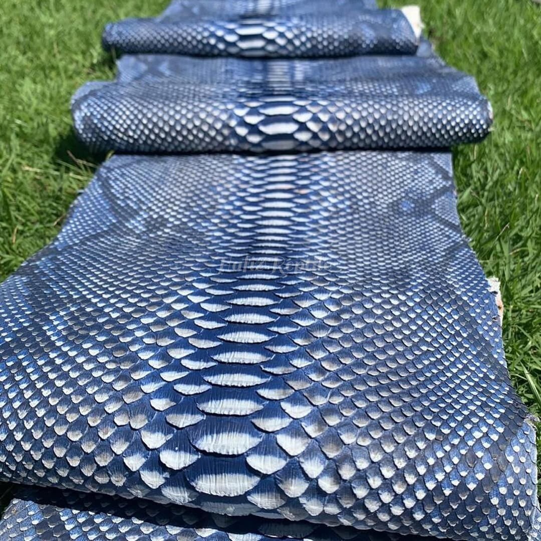 Genuine Python Leather Skin | Steel Blue Reticulated Belly Skin ...