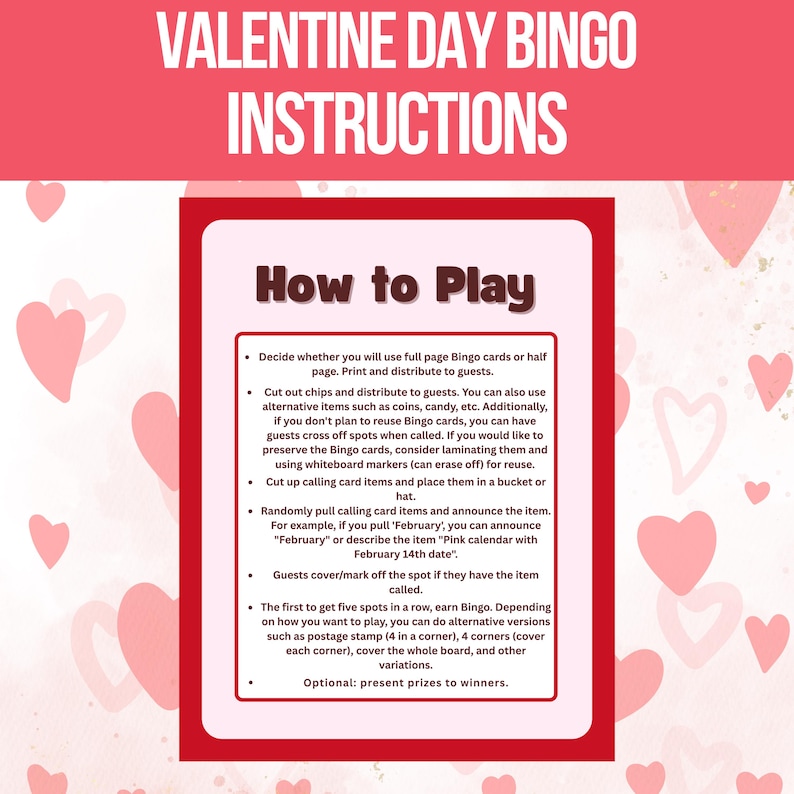 Valentine's Day Bingo Game, 30 Cards, Kids Party (digital Download) - Etsy