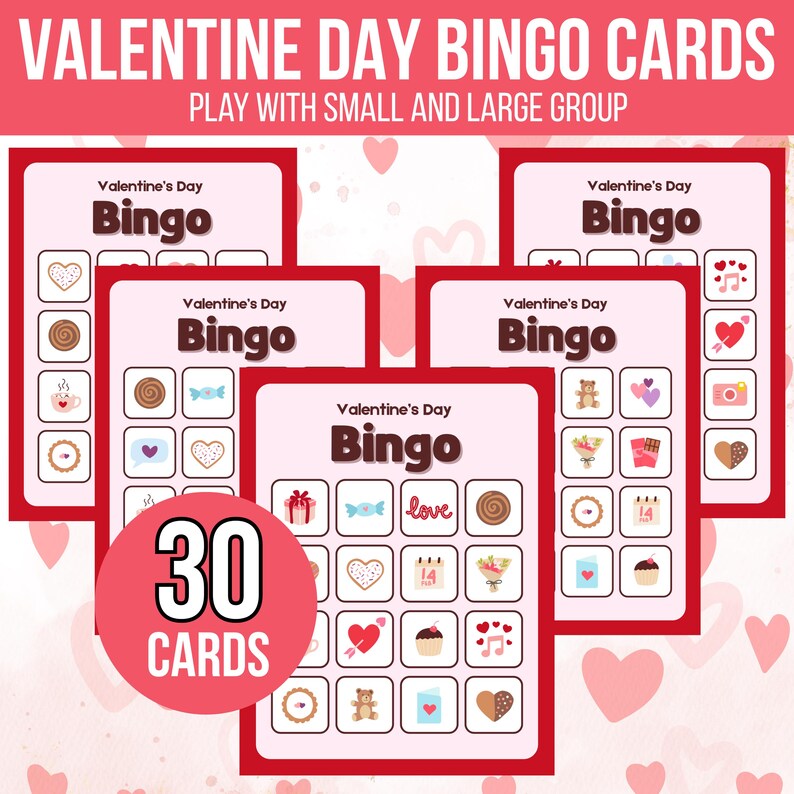 Valentine's Day Bingo Game, 30 Cards, Kids Party (digital Download) - Etsy