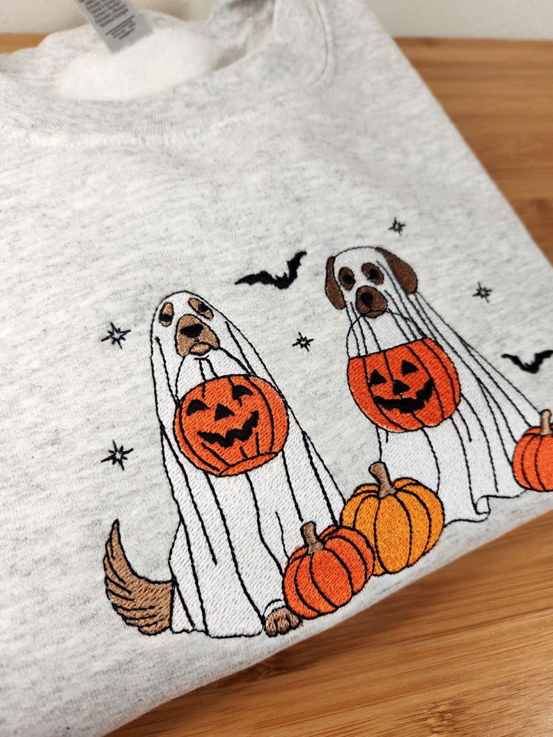 Ghost Dog Embroidered Sweatshirt, Halloween Crewneck for Dog Lovers ...