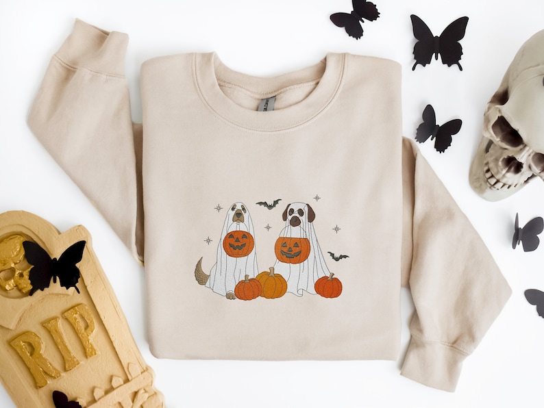 Ghost Dog Embroidered Sweatshirt, Halloween Crewneck for Dog Lovers ...