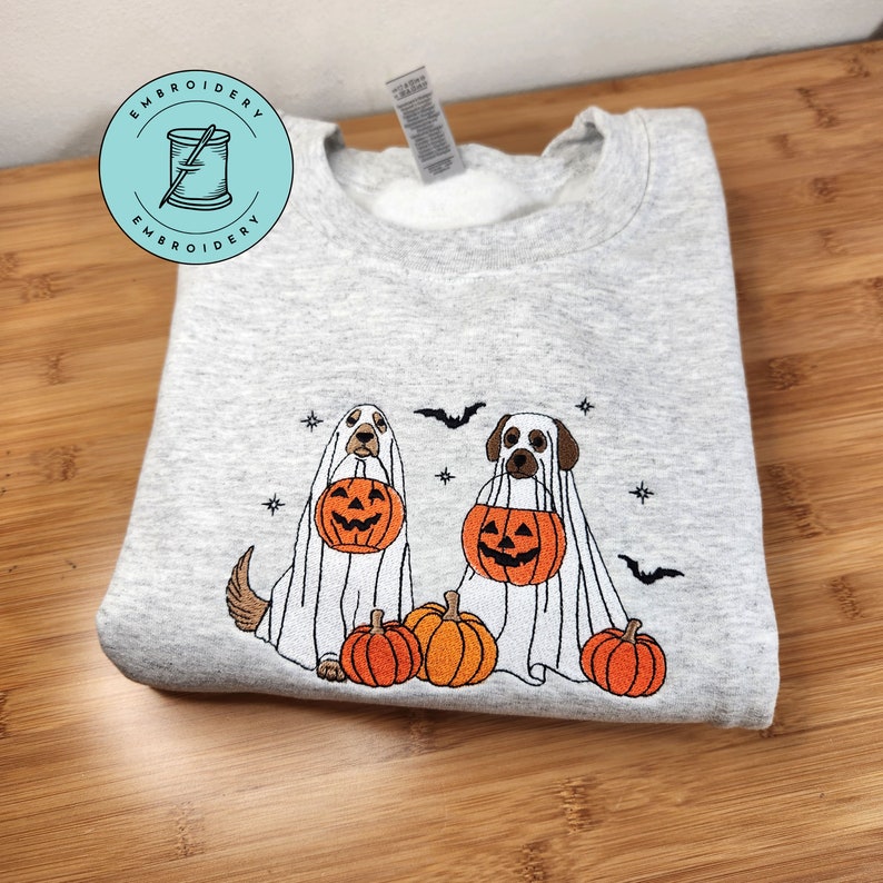 Ghost Dog Embroidered Sweatshirt, Halloween Crewneck for Dog Lovers ...