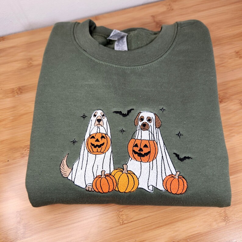 Ghost Dog Embroidered Sweatshirt, Halloween Crewneck for Dog Lovers ...