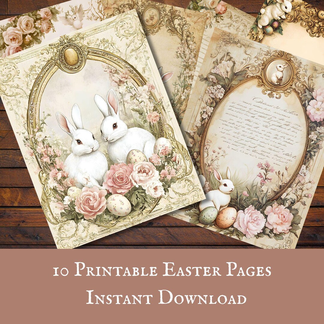 10 Easter Bunny Printable Journal Pages Cottagecore Spring Ephemera ...