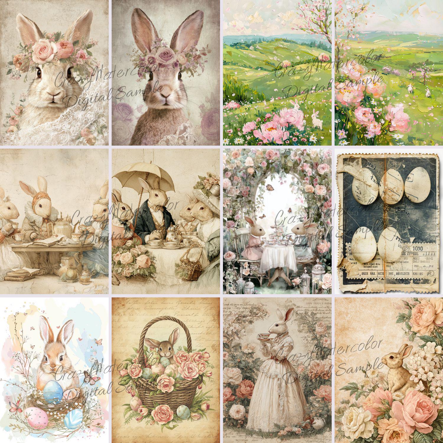 Vintage Spring Bunny Junk Journal Kit, Shabby Chic Easter Pages ...