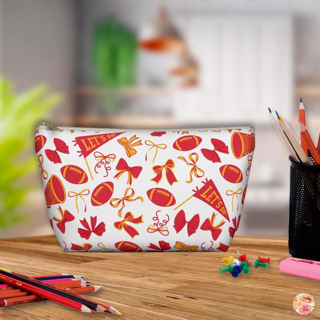 Coquette Bow Pouch, Chiefs Makeup Bag, Football Pencil Case, Kansas ...
