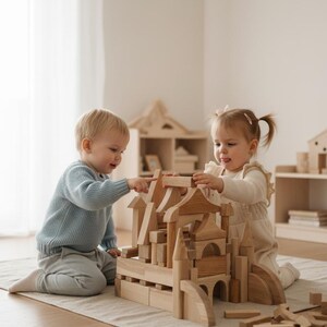 Natural Ash Wood Building House Blocks, Eco-friendly Wooden Toy House ...
