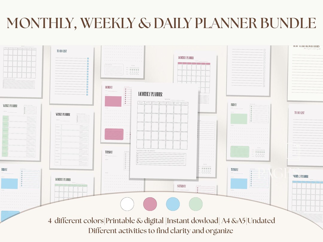 Daily, Weekly, Monthly Planner Work From Home, 4 Different Color ...