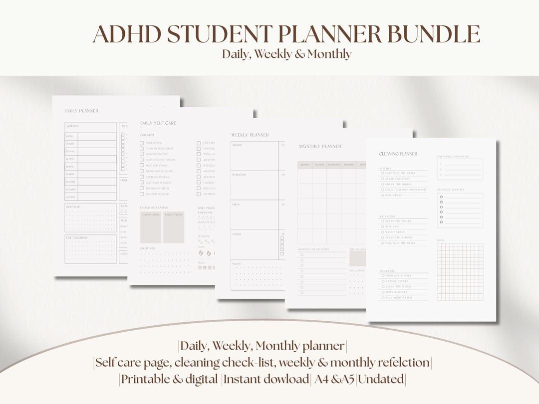 ADHD Student Planner Bundle 2026: Daily, Weekly, Monthly Planner ...