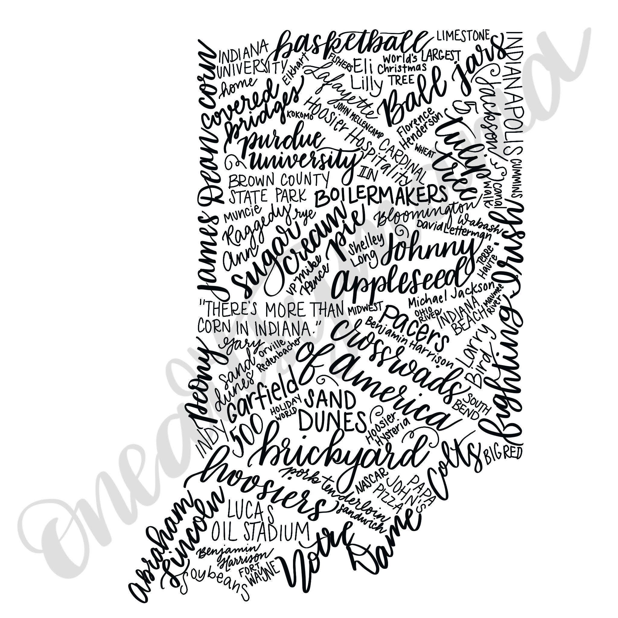 Hand Lettered Indiana State Art DIGITAL DOWNLOAD - Etsy