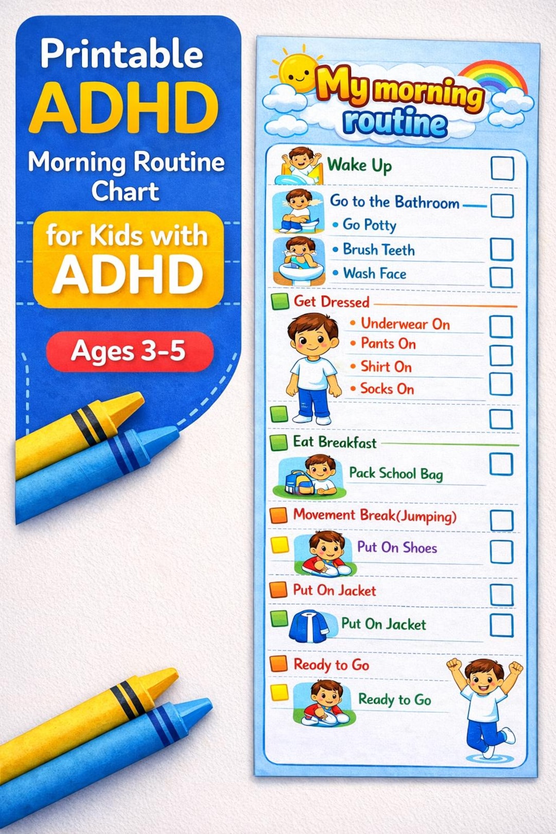 ADHD Morning Routine Chart for Kids | Visual Checklist (digital ...