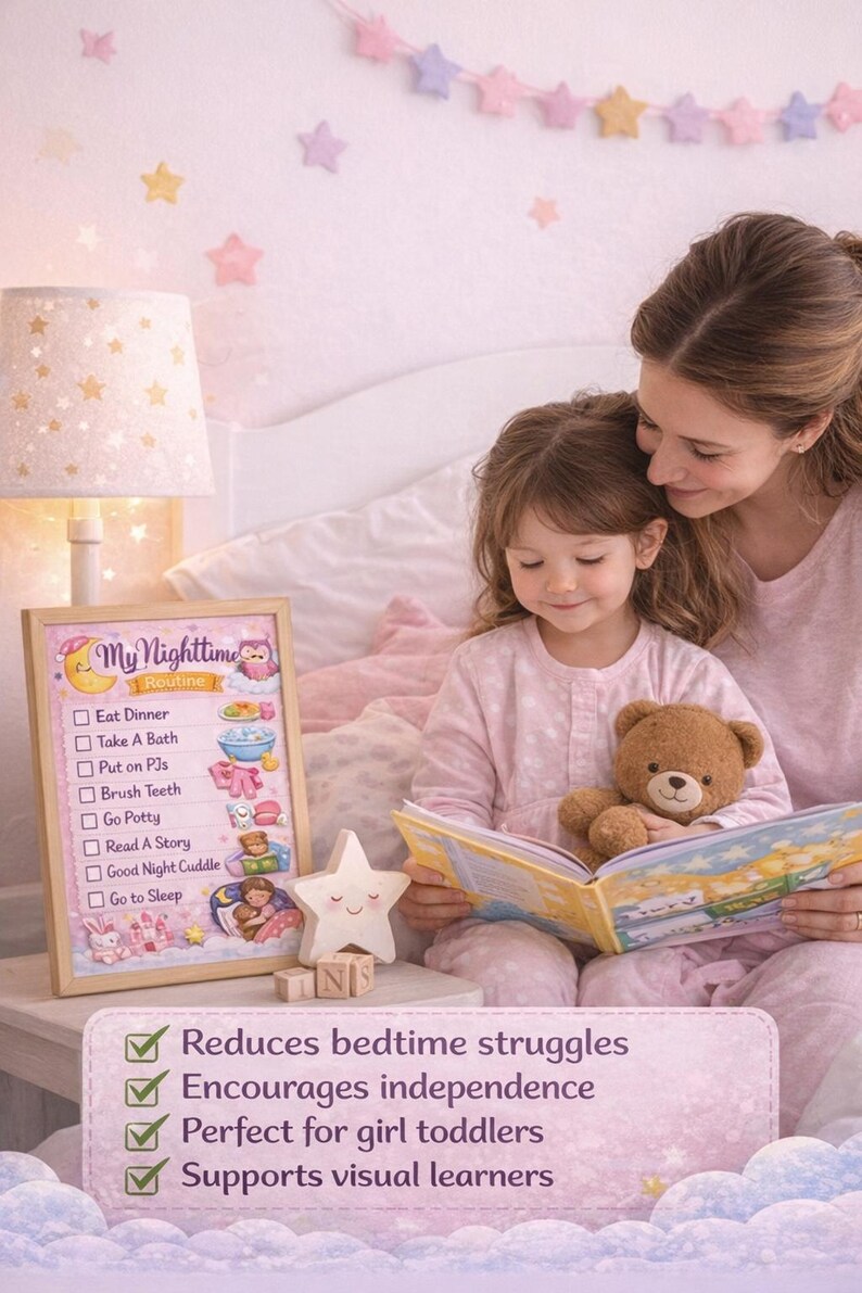 Toddler Bedtime Routine Chart for Girls | Bedtime Routine Checklist ...