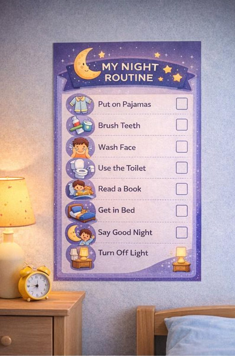 Kids Night Routine Chart Printable, Bedtime Routine for Toddlers ...
