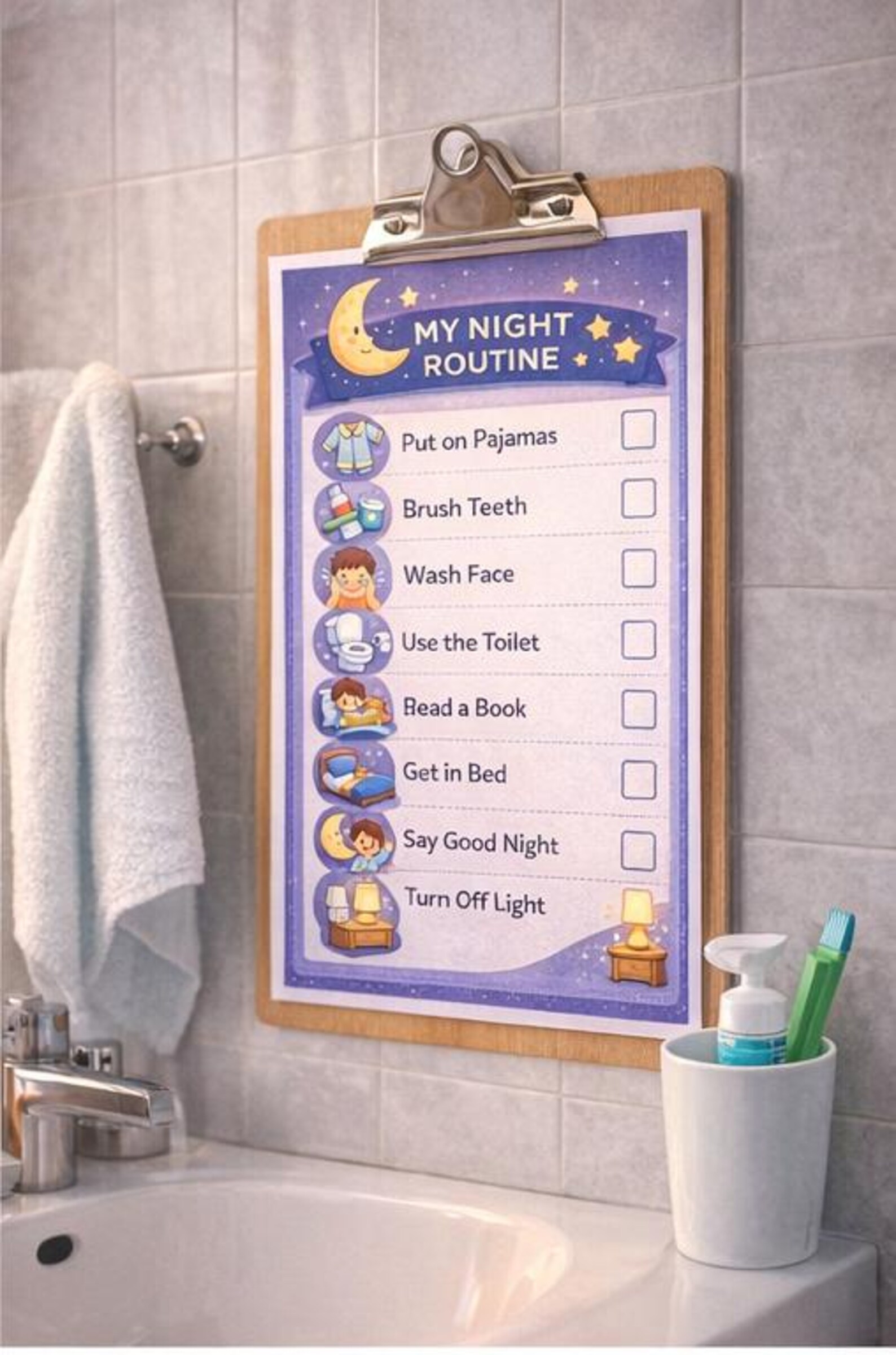Kids Night Routine Chart Printable, Bedtime Routine for Toddlers ...