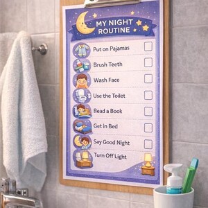 Kids Night Routine Chart Printable, Bedtime Routine for Toddlers ...