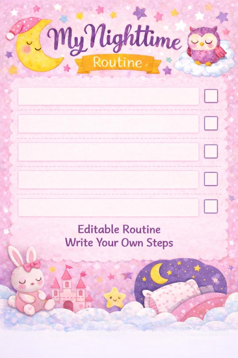 Toddler Bedtime Routine Chart for Girls | Bedtime Routine Checklist ...