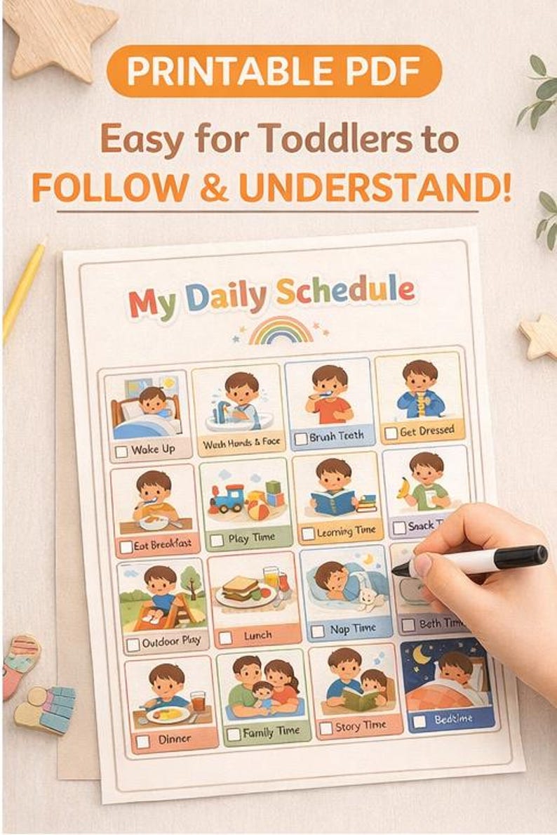 Toddler Daily Routine Chart | Visual Schedule Printable (PNG A4/US ...