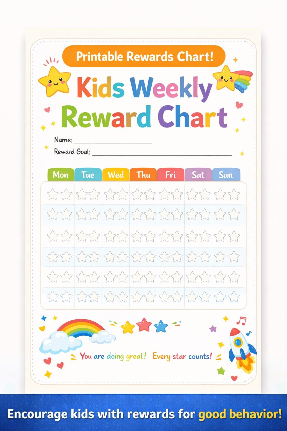 Kids Star Reward Chart Printable | Positive Behavior, Toddler Training ...