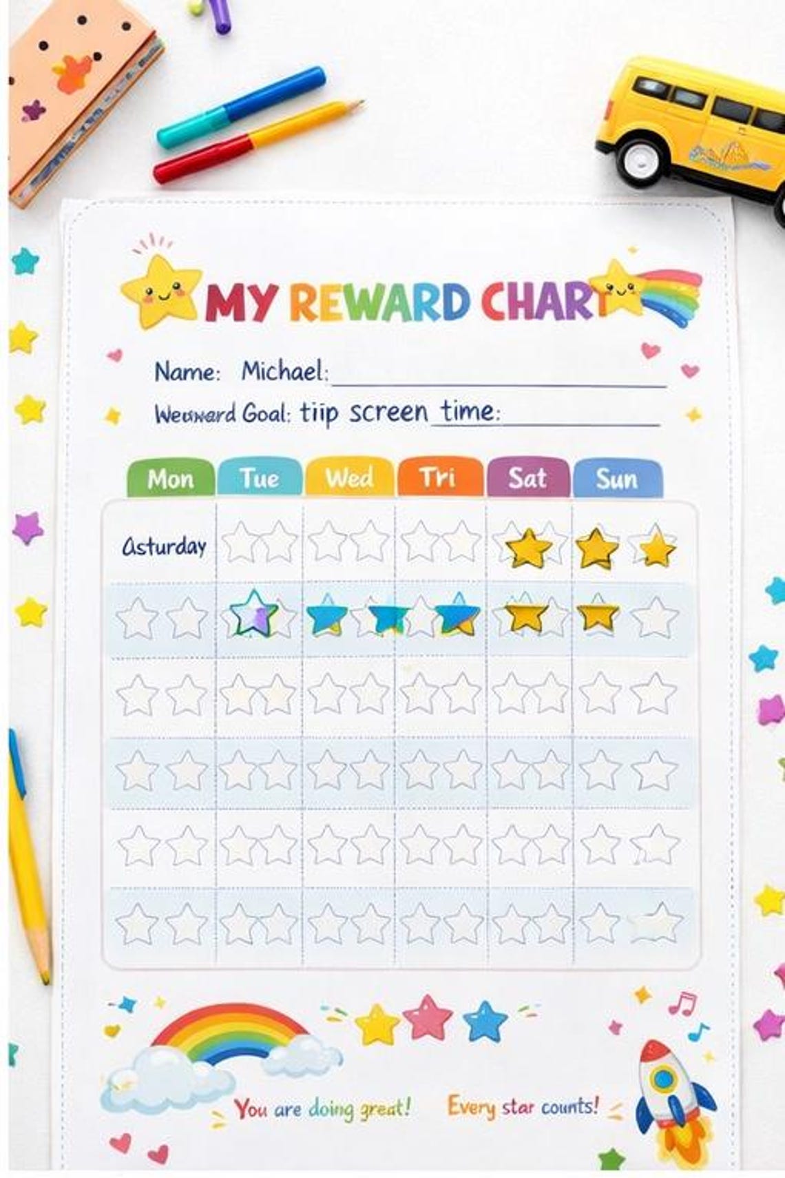 Kids Star Reward Chart Printable | Positive Behavior, Toddler Training ...