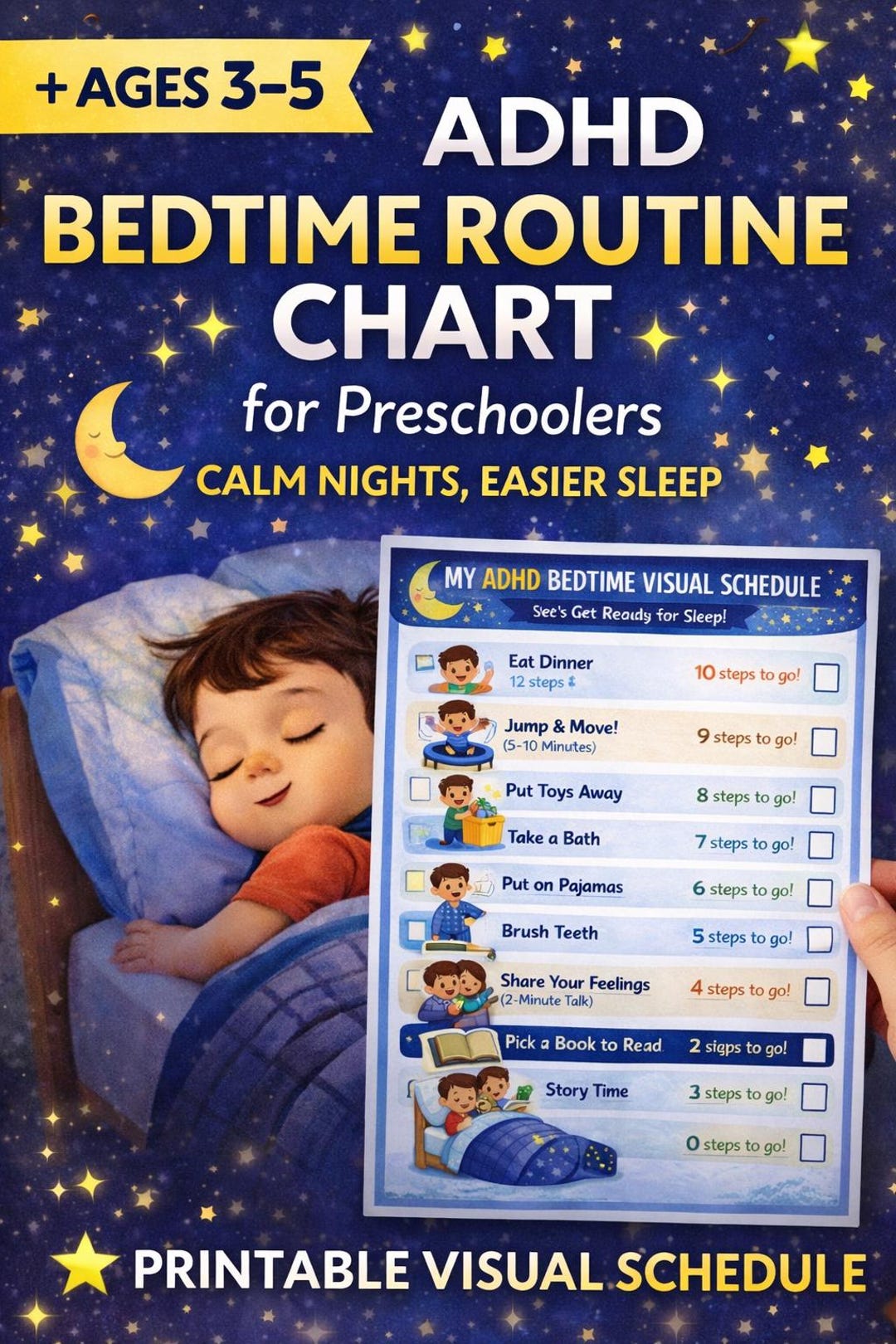 ADHD Bedtime Routine Chart for Preschoolers | Visual Schedule Printable ...