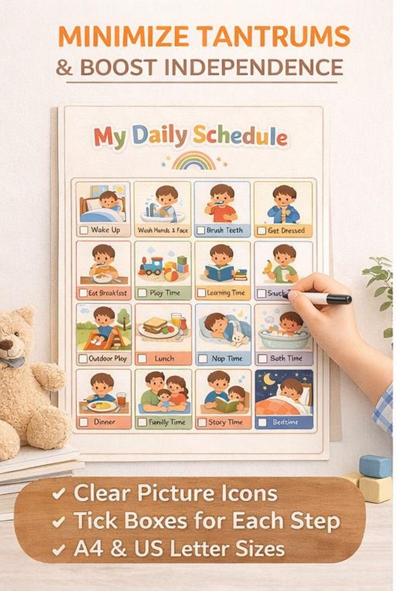 Toddler Daily Routine Chart | Visual Schedule Printable (PNG A4/US ...