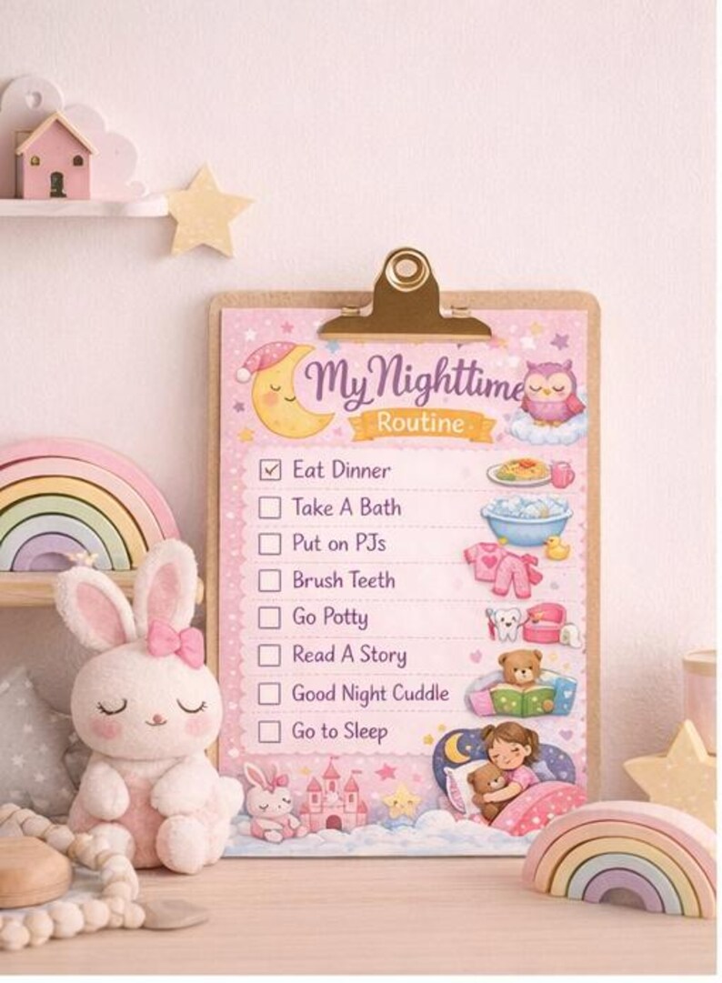 Toddler Bedtime Routine Chart for Girls | Visual Schedule Printable ...