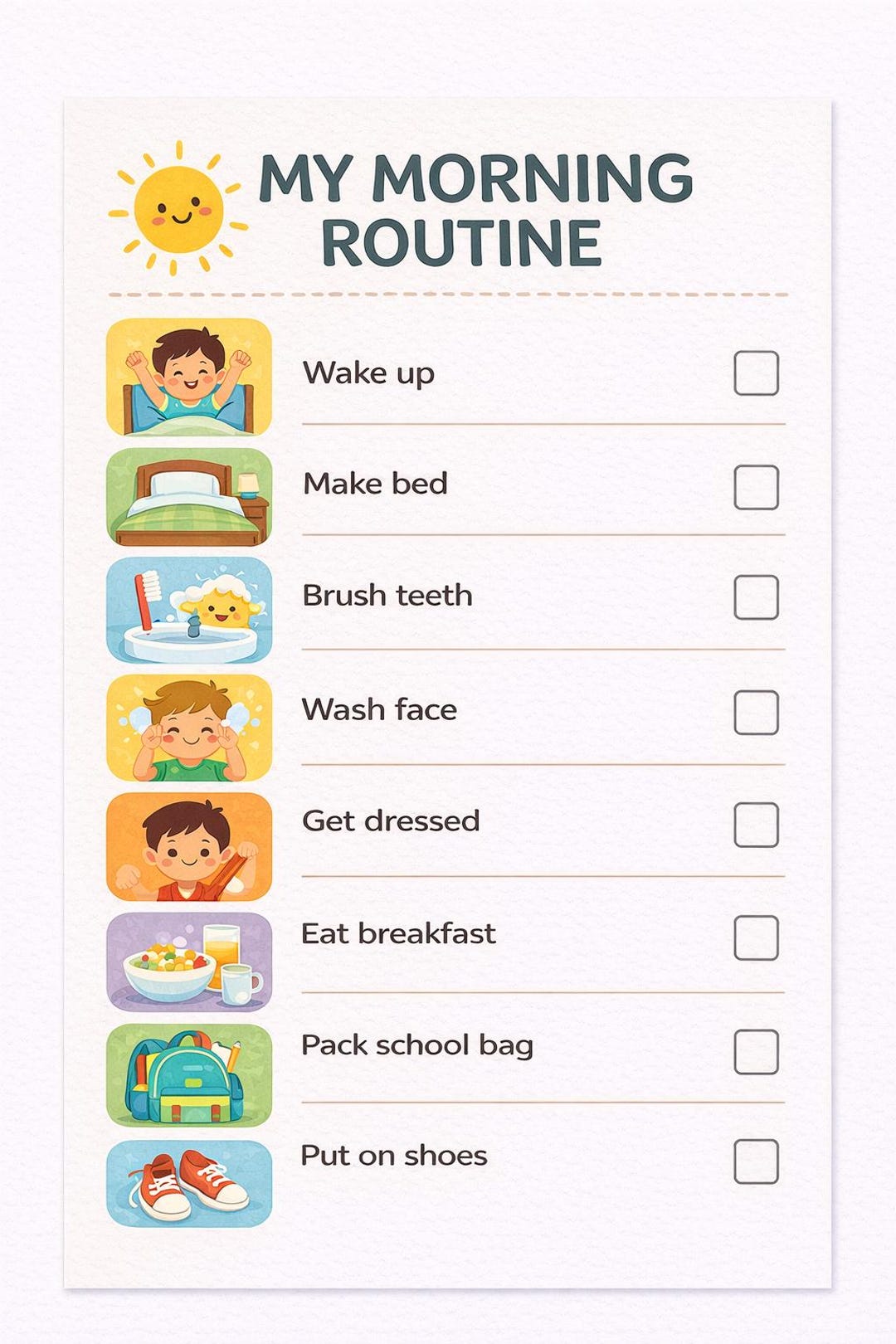 Kids Morning Routine Chart Printable for Toddlers, Daily Visual ...