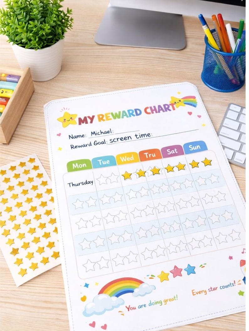 Kids Star Reward Chart Printable | Positive Behavior, Toddler Training ...