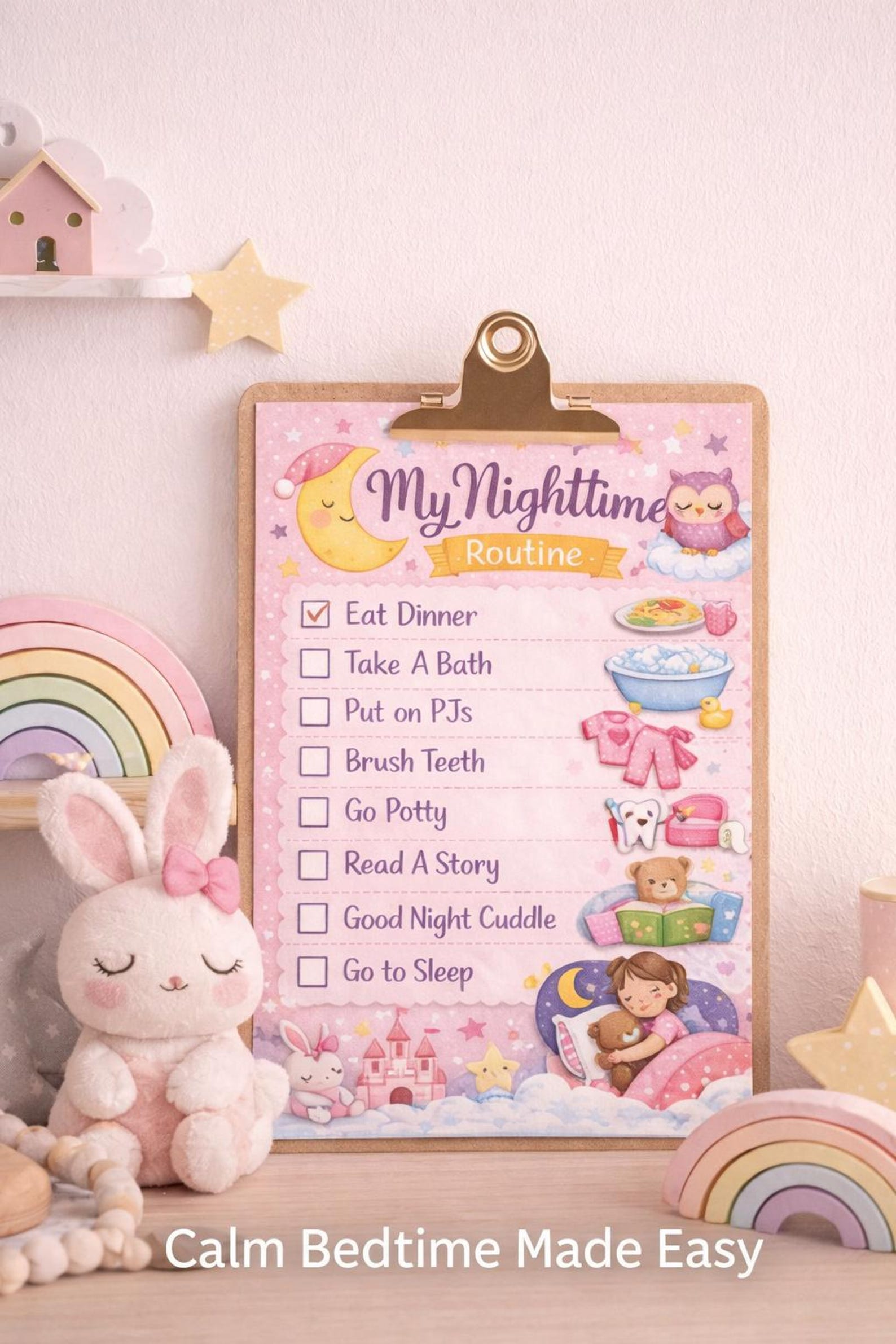 Toddler Bedtime Routine Chart for Girls | Bedtime Routine Checklist ...