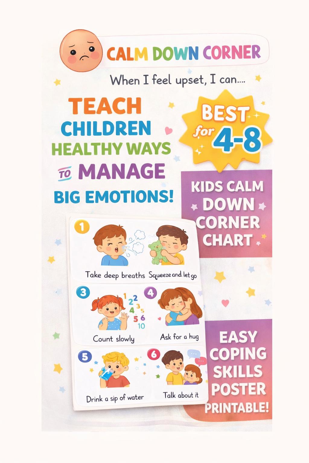 Kids Calm Down Corner Chart | Emotional Regulation Coping Skills Poster ...