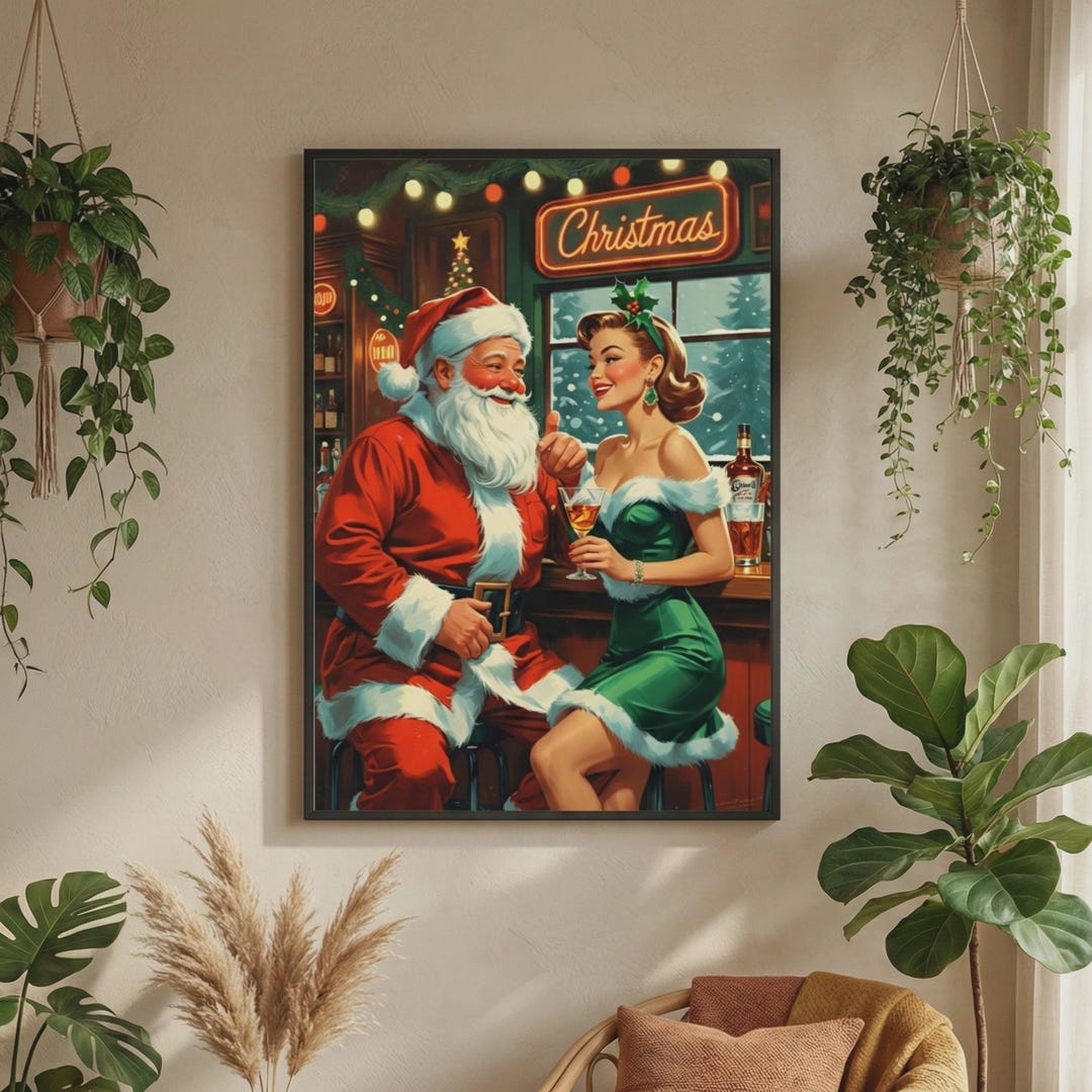Vintage 1950s Christmas Pin-up Bar Art | Retro Holiday Decor (digital ...