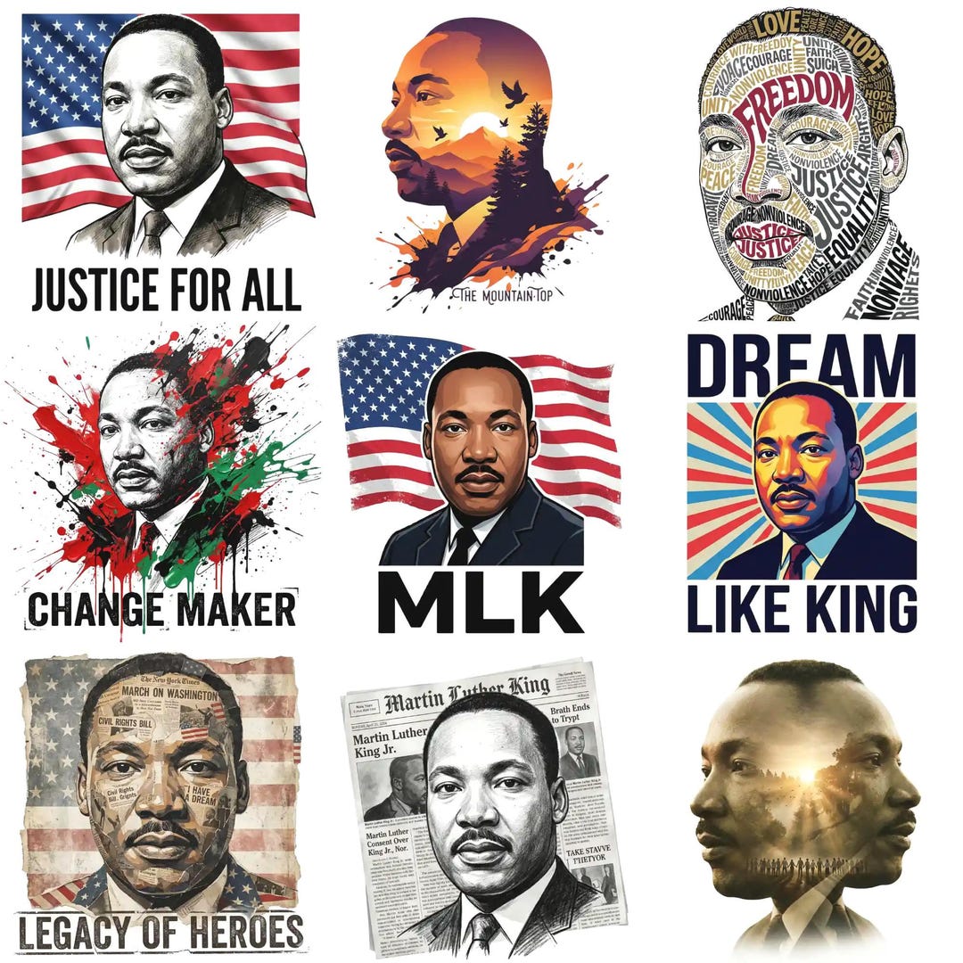 20 MLK Portrait PNG Clipart Bundle | Black History Month (digital ...