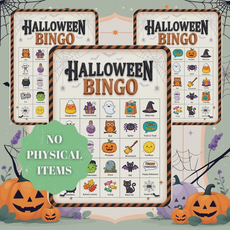 Halloween Bingo Game | 50 Unique Cards, Kids Party (instant Download ...