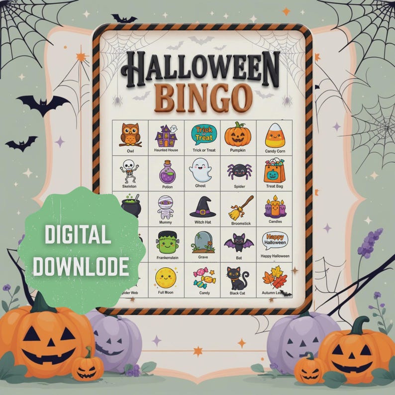 Buy Halloween Bingo Printable | 50 Unique Cards | Kids Party Game ...