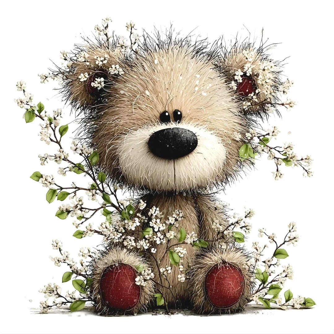 50 Teddy Bear Spring Clipart Bundle: Whimsical Nursery Decor Floral Art ...