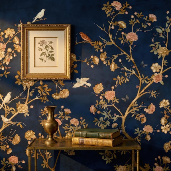 Navy Bird Wallpaper - Etsy UK