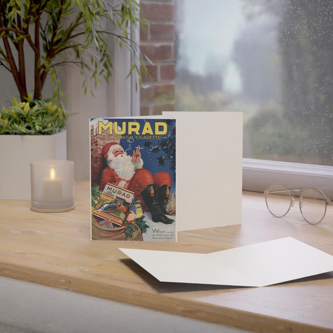 Vintage Santa Smoking Christmas Card - Murad Turkish Cigarette Ad (1920 ...