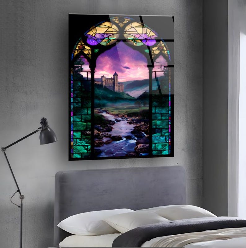Gothic Castle Landscape Canvas Print: Stained Glass Window Art ...
