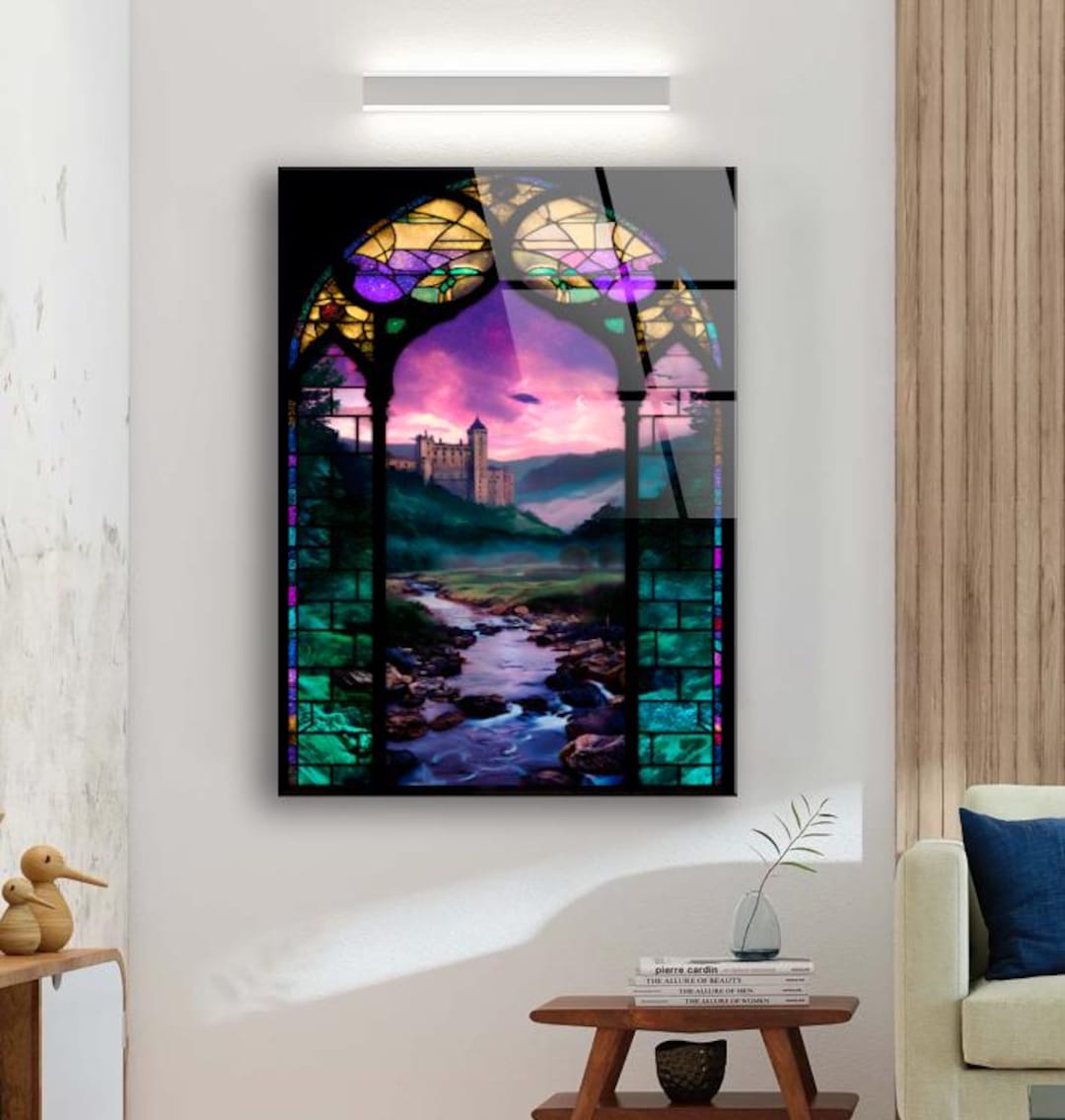 Gothic Castle Landscape Canvas Print: Stained Glass Window Art ...