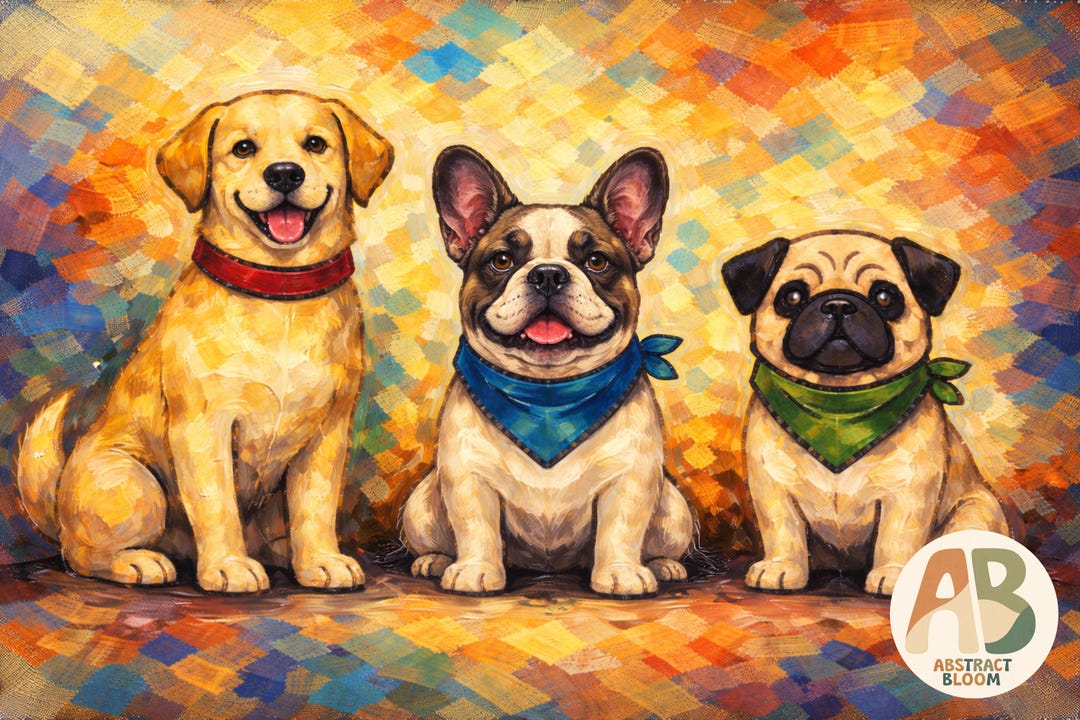 Dogs Together Printable Wall Art – Adorable Dog Group Illustration ...