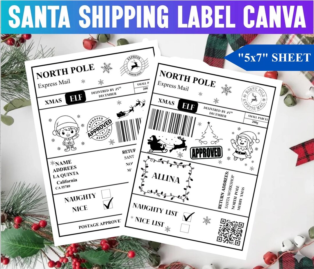 Editable Santa Shipping Label Template, Christmas Mailing Labels (canva ...